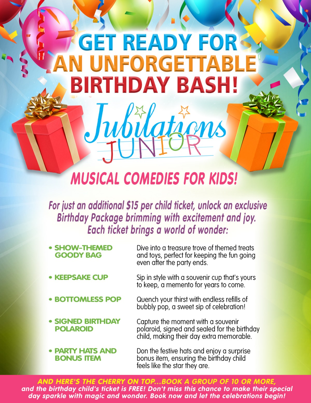 Jubilations Junior Birthday Package Calgary | Jubilations Dinner Theatre